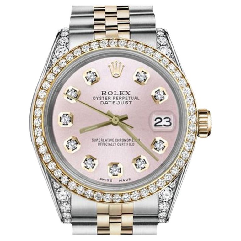 Rolex 31mm Datejust Two Tone Diamond Bezel and Lugs Metallic Pink Dial ...
