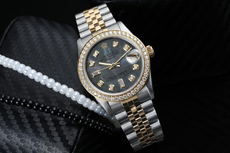 Rolex Datejust 68274 Vintage Diamond Bezel Two Tone Black MOP Diamond ...