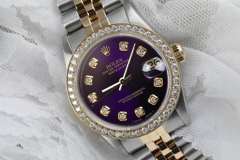 Rolex Datejust Vintage Diamond Bezel Two Tone Purple Color Dial 68273 ...