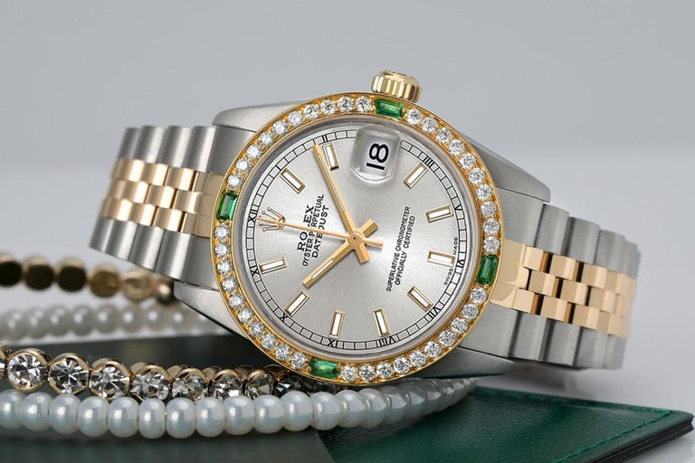 Rolex Datejust 68274 Vintage Diamond Bezel with Emeralds Silver Index ...
