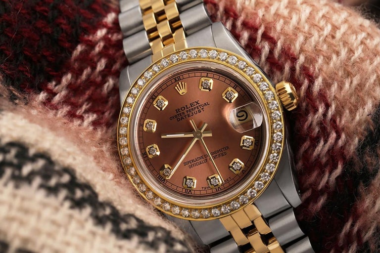 Rolex Datejust 68274 Vintage Two Tone Diamond Bezel Salmon Color Dial ...