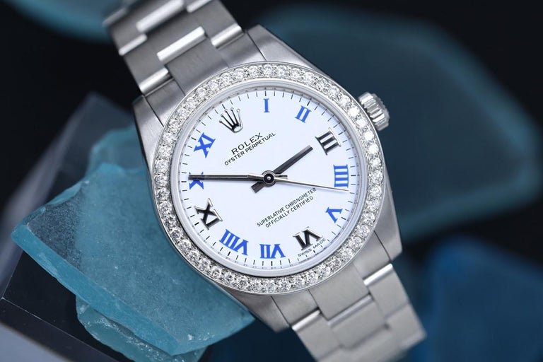 Rolex Oyster Perpetual White Dial Blue Numerals Ladies SS Watch For ...