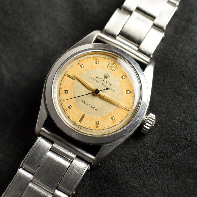 Rolex Oyster Speedking Precision Two-Tone Dial 6220 Steel Manual Watch ...