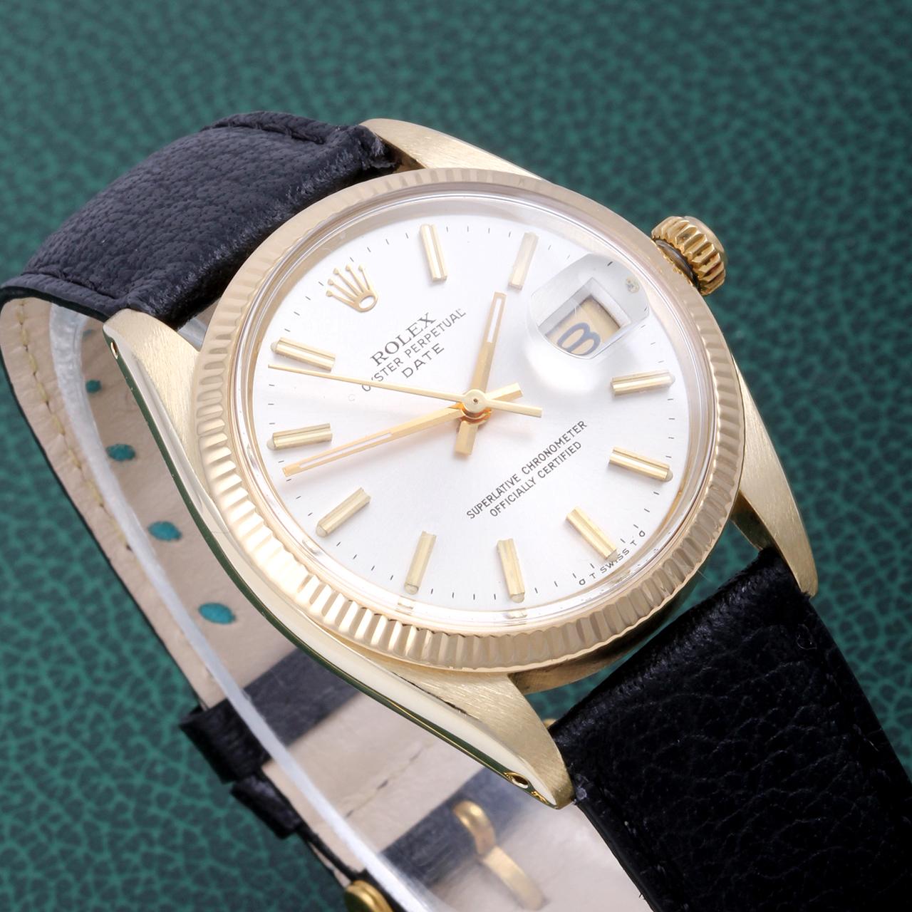 Rolex Yellow Gold Date Silver Dial Leather Band Watch Ref#1503 For Sale ...