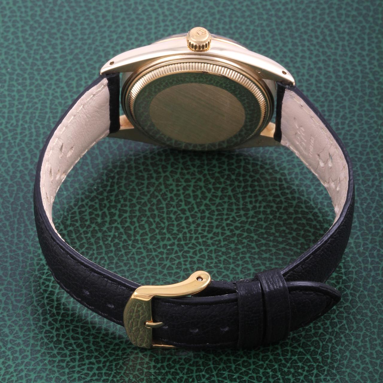 Rolex Yellow Gold Date Silver Dial Leather Band Watch Ref#1503 For Sale ...