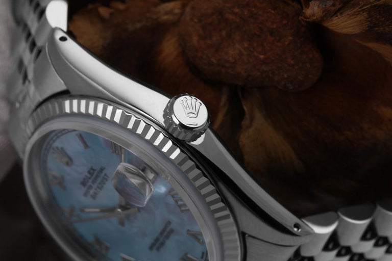 Rolex Datejust Baby Blue Mother of Pearl Roman Numeral Dial with 18k ...