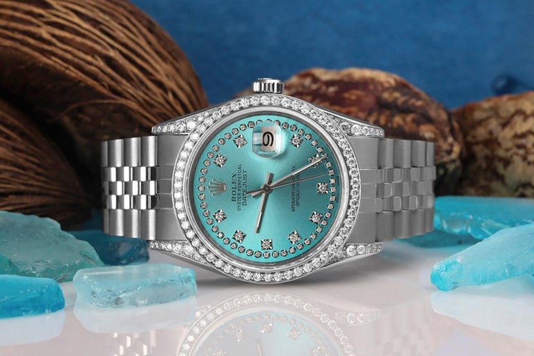 Rolex Datejust Ice Blue Two Row Diamond Face Excellent Pre-Owned Watch ...