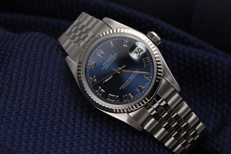 Rolex Datejust Navy Blue Roman Numeral Dial Oyster Perpetual Model ...