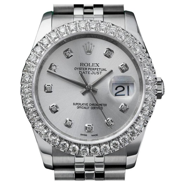 Rolex Datejust New Style Custom Diamond Bezel, Silver Diamond Dial ...