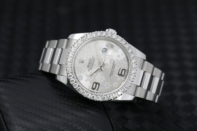 Rolex Datejust New Style Custom Diamond Bezel, Silver Flower Dial ...