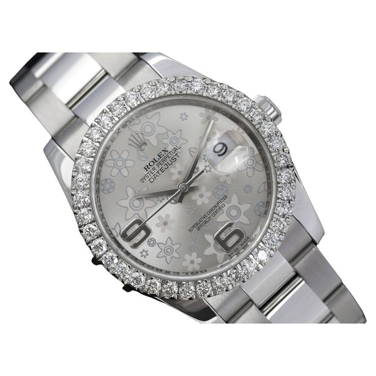 Rolex Datejust New Style Custom Diamond Bezel, Silver Flower Dial ...