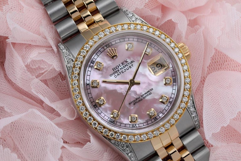Rolex Datejust Pink MOPl Dial with Diamond Markers Diamond Bezel and ...