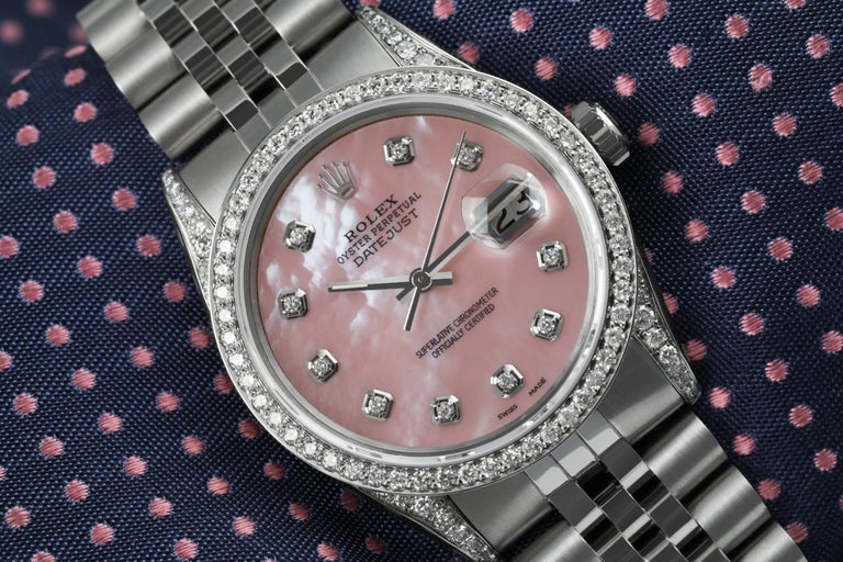 Rolex Datejust Pink Mother of Pearl Dial Custom Set Diamond Bezel and ...