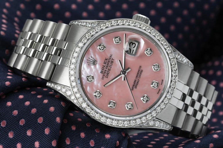 Rolex Datejust Pink Mother of Pearl Dial Custom Set Diamond Bezel and ...