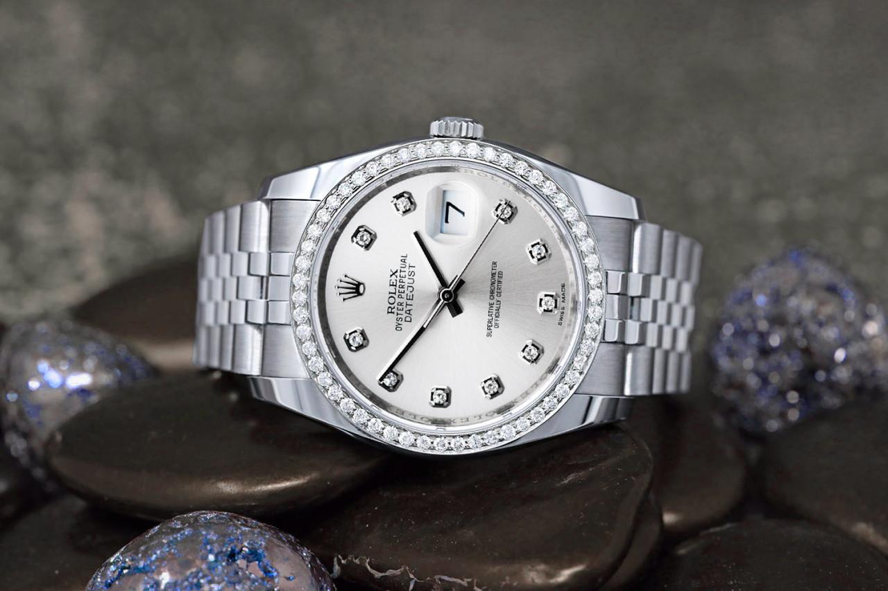 Rolex Datejust SS Factory Silver Diamond Dial with Custom Diamond Bezel ...