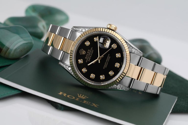 Rolex Datejust Two Tone Black Color Dial with Diamond Accent+Lugs For ...