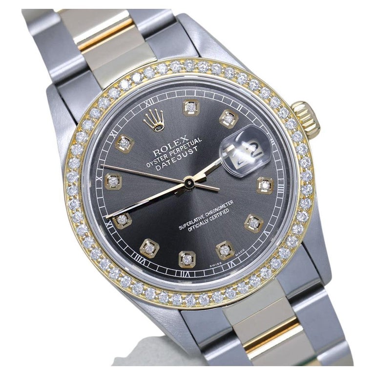 Rolex Datejust Two Tone Dark Grey Color Dial with Diamond Accent+ Watch ...