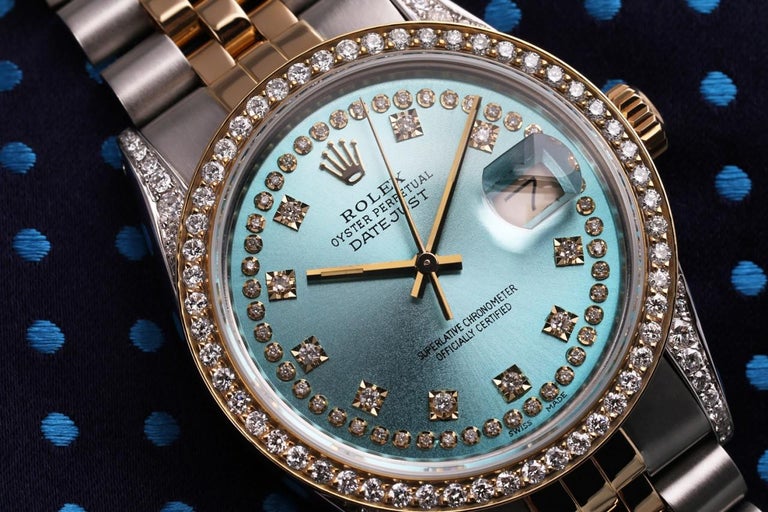 Rolex Datejust Two Tone Diamond Bezel and Lugs Ice Blue String Diamond ...