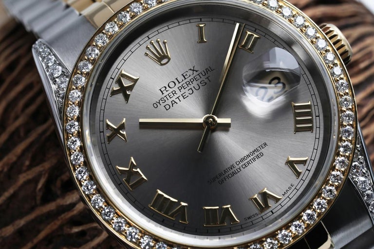 Rolex Datejust Two Tone Diamond Bezel and Lugs Slate Grey Roman Numeral ...