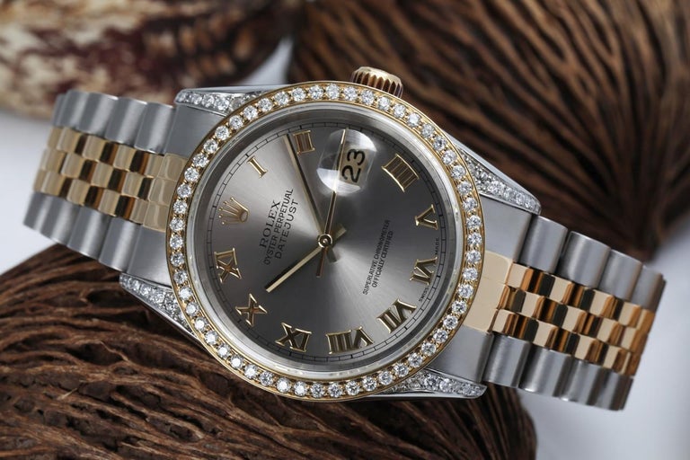 Rolex Datejust Two Tone Diamond Bezel and Lugs Slate Grey Roman Numeral ...