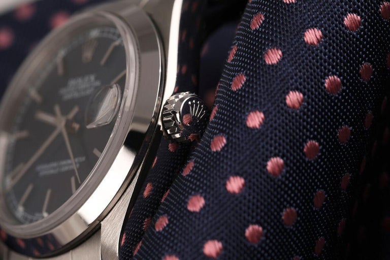 Rolex OysterNavy Blue Dial Stainless Steel Watch with Smooth Bezel ...