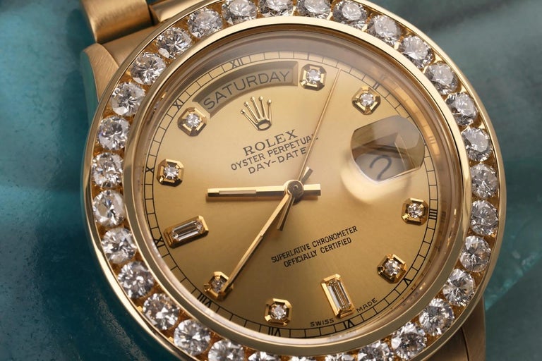 Rolex Presidential 18kt Gold Champagne Baguette Diamond Dial Diamond ...