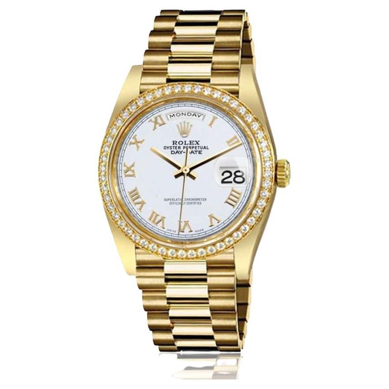 Rolex Presidential 18kt Gold Glossy White Color Roman Numeral Dial ...