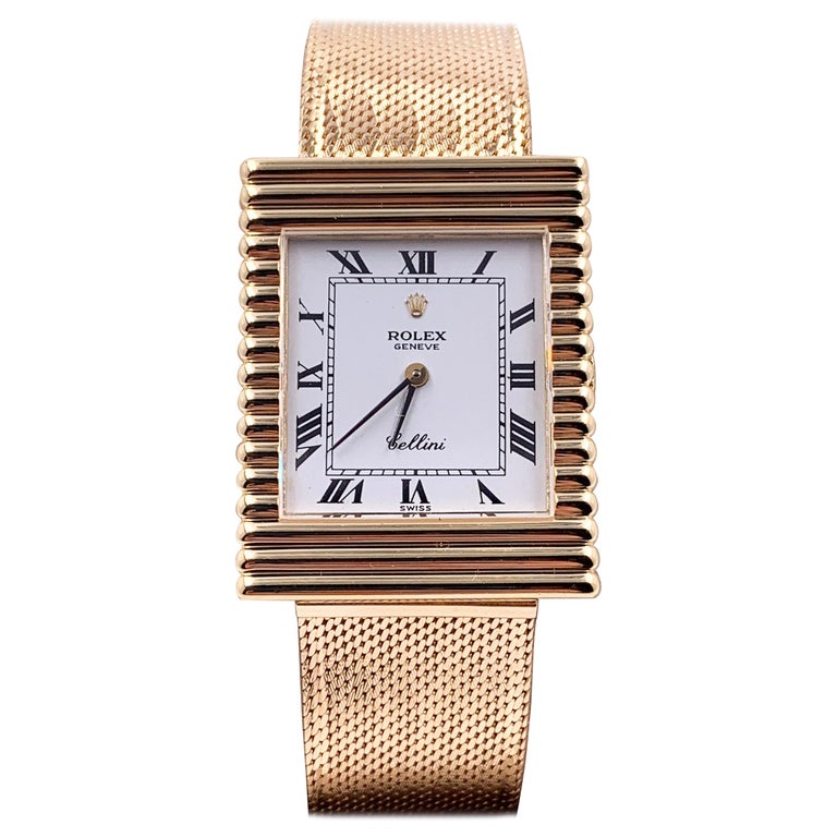 Rolex 4012 Cellini 18 Karat Yellow Gold White Dial Rectangle at 1stDibs ...