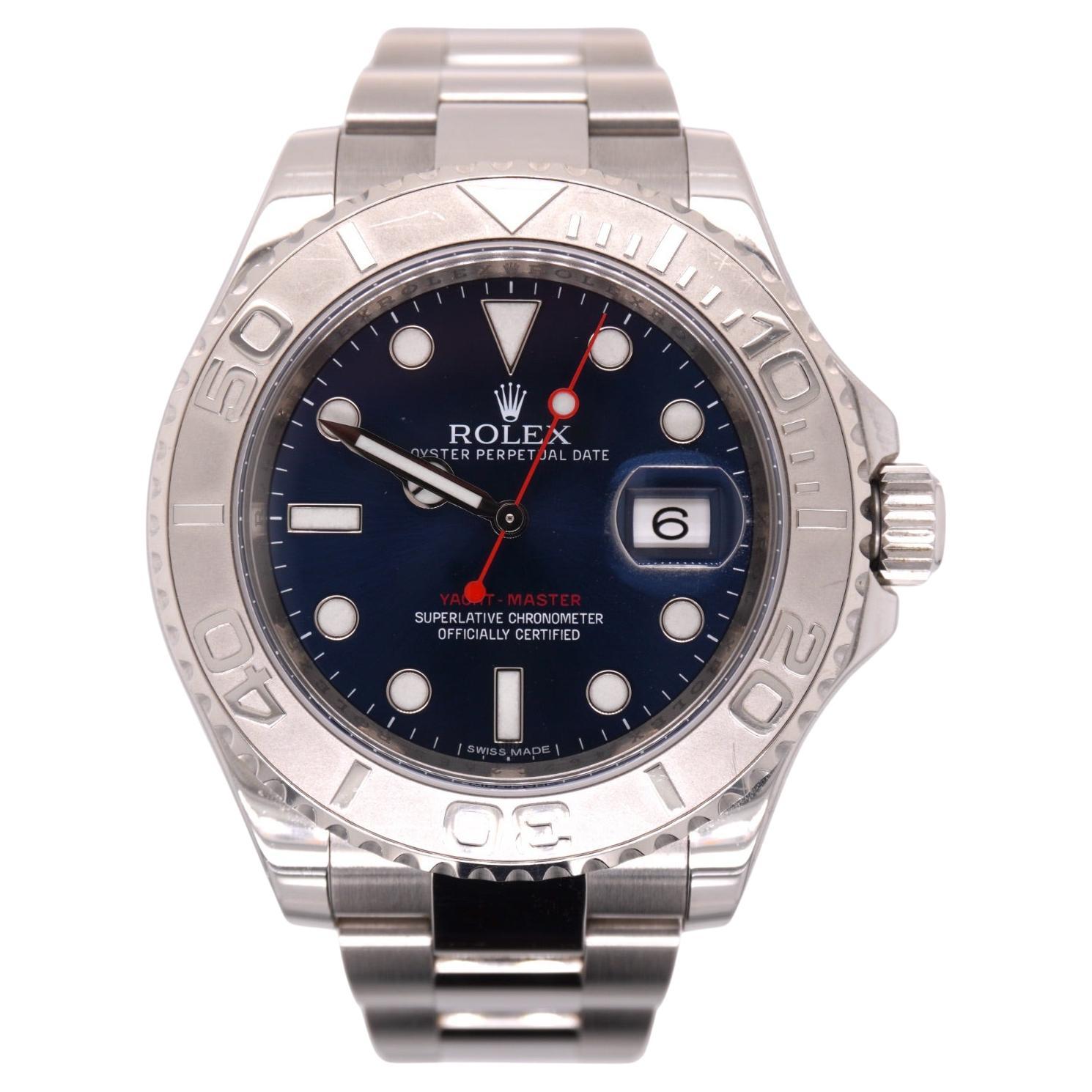 Rolex 40mm Yacht-Master Oyster Date Watch Platinum Bezel Blue Dial Ref ...