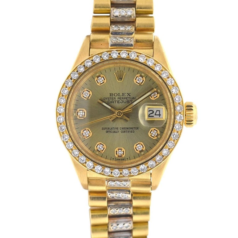 Rolex 6917 18 Karat Gold Ladies President Diamond Watch at 1stDibs