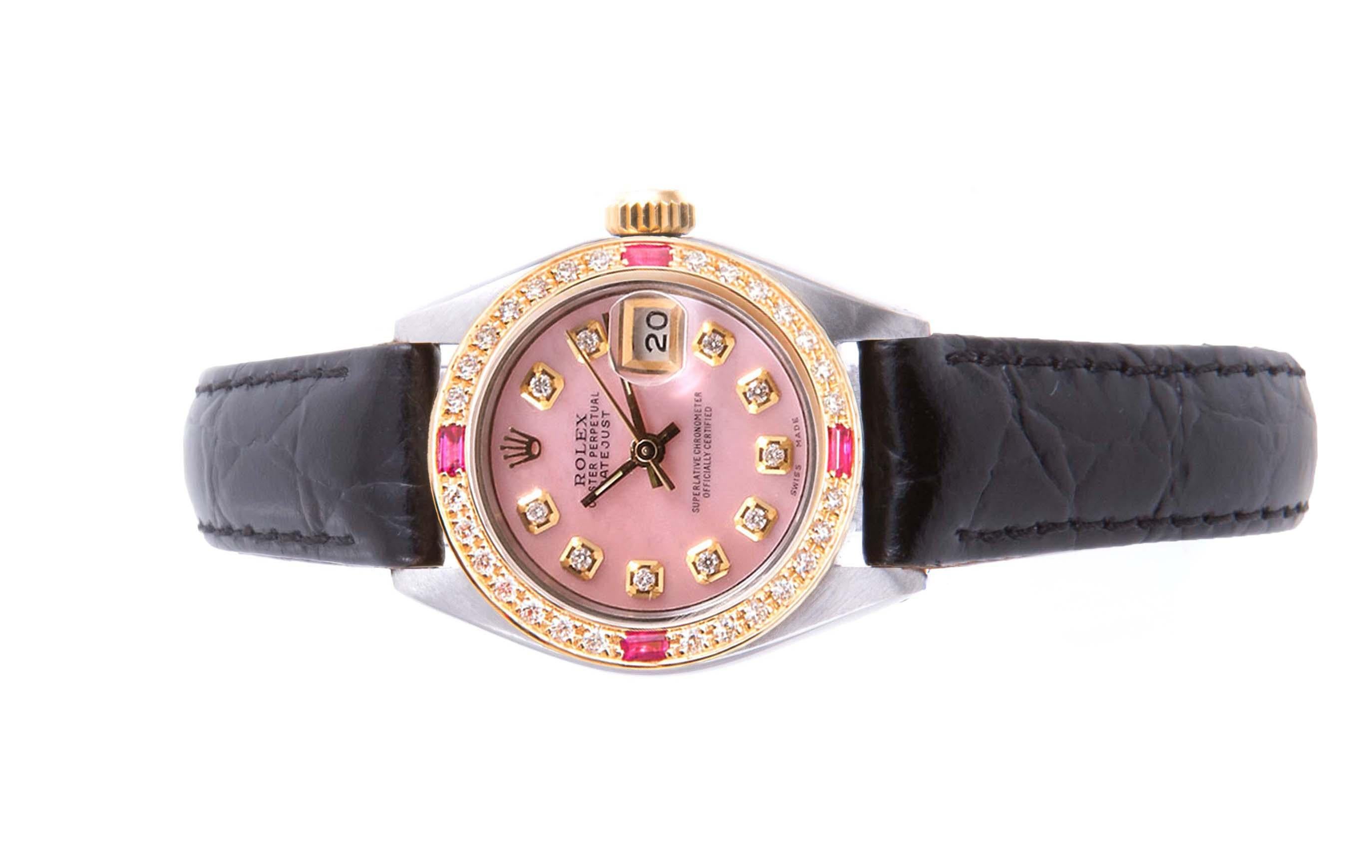 Rolex 6917 Datejust Pink MOP Diamond on Leather For Sale at 1stDibs ...