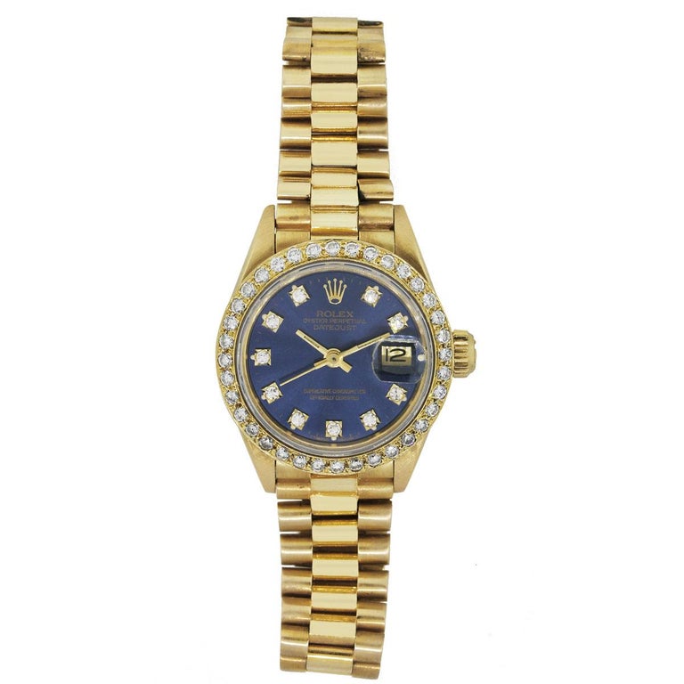 Rolex 6917 Presidential Custom Blue Diamond Dial Ladies Watch at 1stDibs