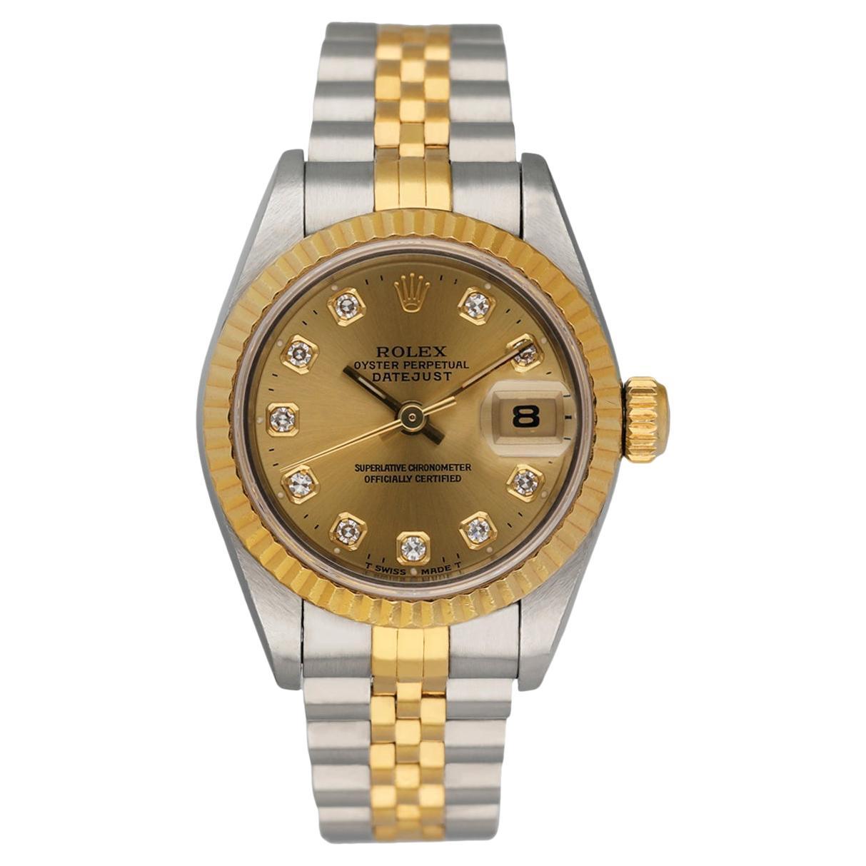 Rolex Datejust 18K Gold Steel Champagne Dial Automatic Ladies Watch ...