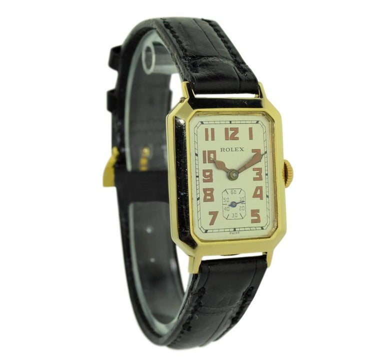 Rolex 9 Carat Yellow Gold English Market Art Deco Tank Style Watch from ...