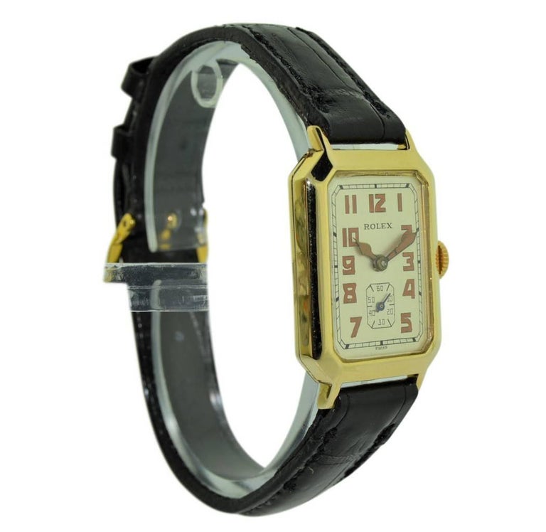 Rolex 9 Carat Yellow Gold English Market Art Deco Tank Style Watch from ...