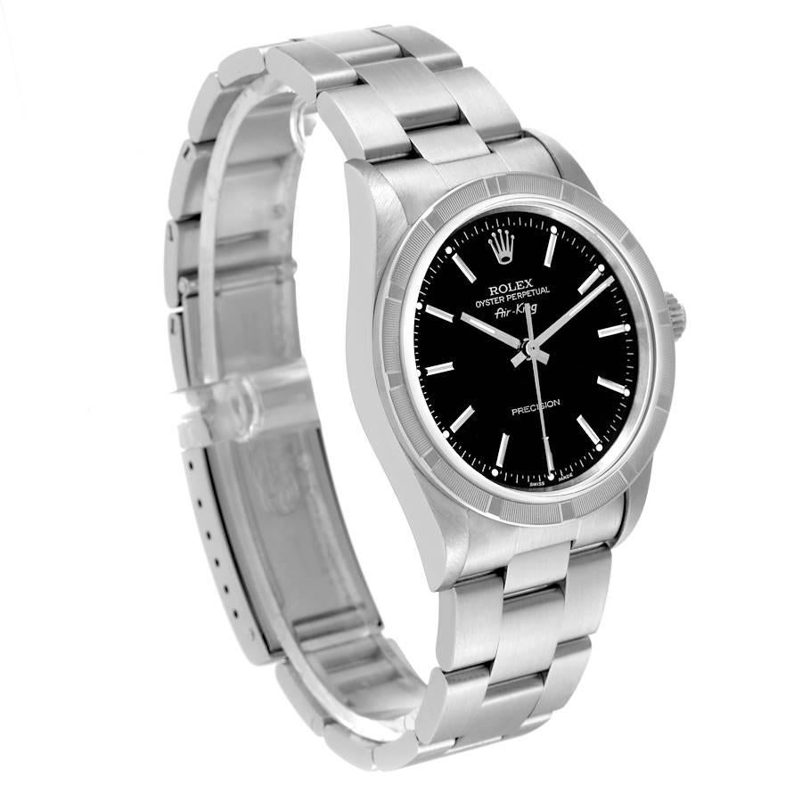 Rolex Air King 34 Black Dial Steel Engine Turned Bezel Mens Watch 14010 ...