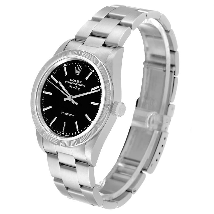 Rolex Air King 34 Black Dial Steel Engine Turned Bezel Mens Watch 14010 ...