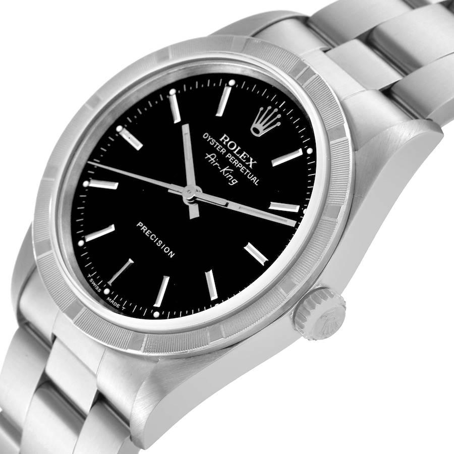 Rolex Air King 34 Black Dial Steel Engine Turned Bezel Mens Watch 14010 ...
