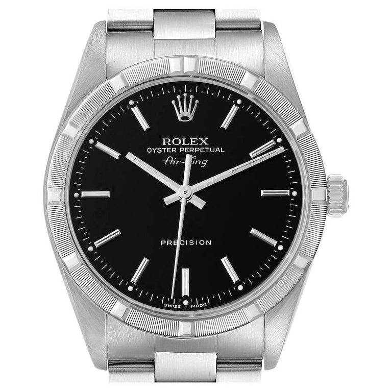 Rolex Air King 34 Black Dial Steel Engine Turned Bezel Mens Watch 14010 ...