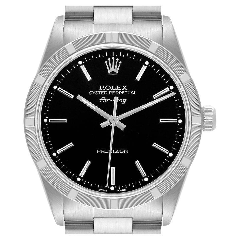 Rolex Air King 34 Black Dial Steel Engine Turned Bezel Mens Watch 14010 ...