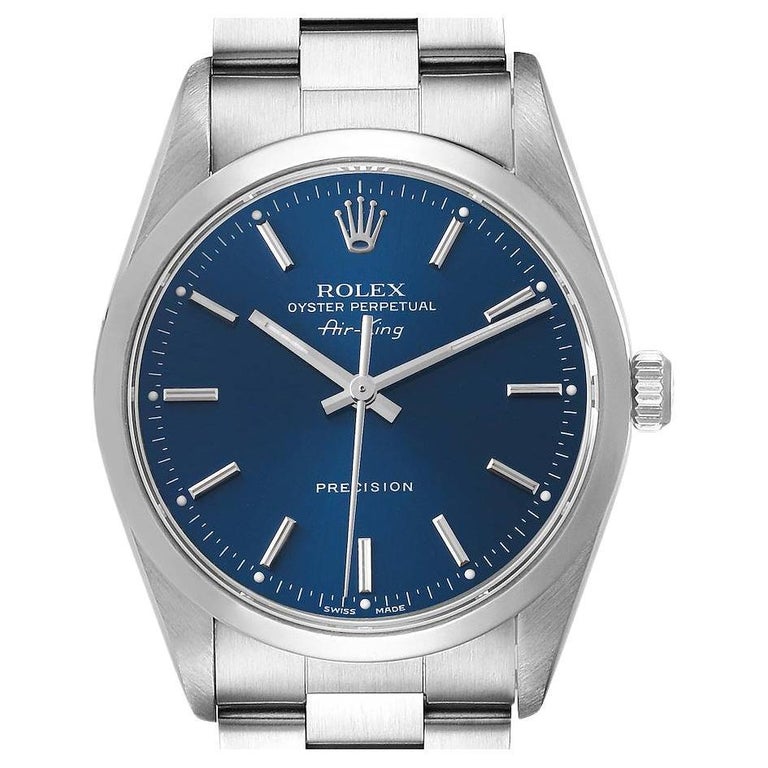 Rolex Air King 34 Blue Dial Domed Bezel Steel Mens Watch 14000 at 1stDibs