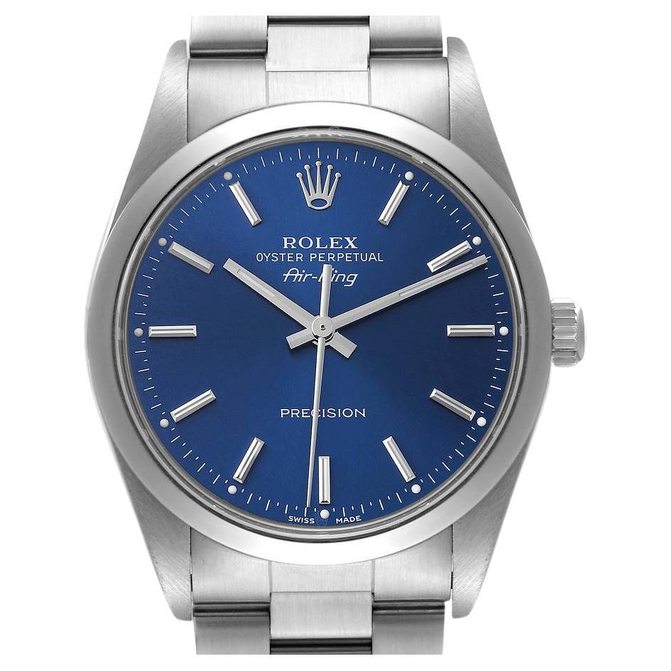 Rolex Air King 34mm Blue Dial Domed Bezel Steel Mens Watch 14000 at 1stDibs