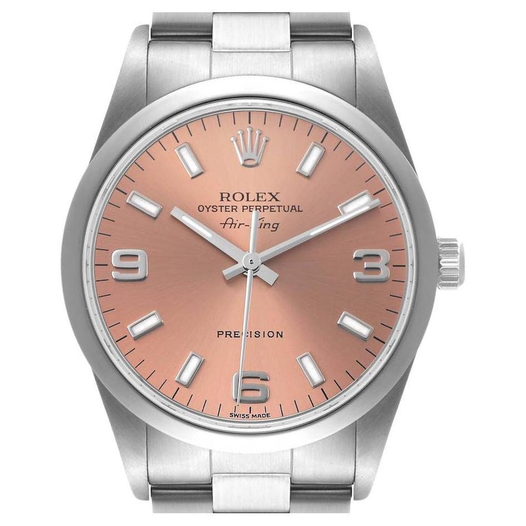 Rolex Air King 34 Salmon Baton Dial Domed Bezel Steel Watch 14000 For ...