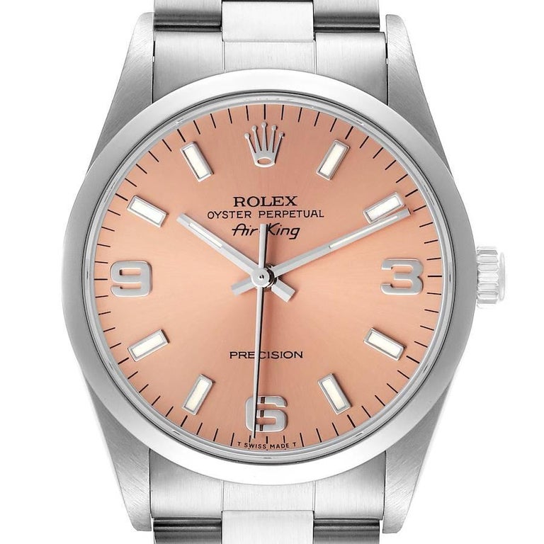 Rolex Montre Air King 34 Salmon Baton à cadran en acier avec lunette en ...