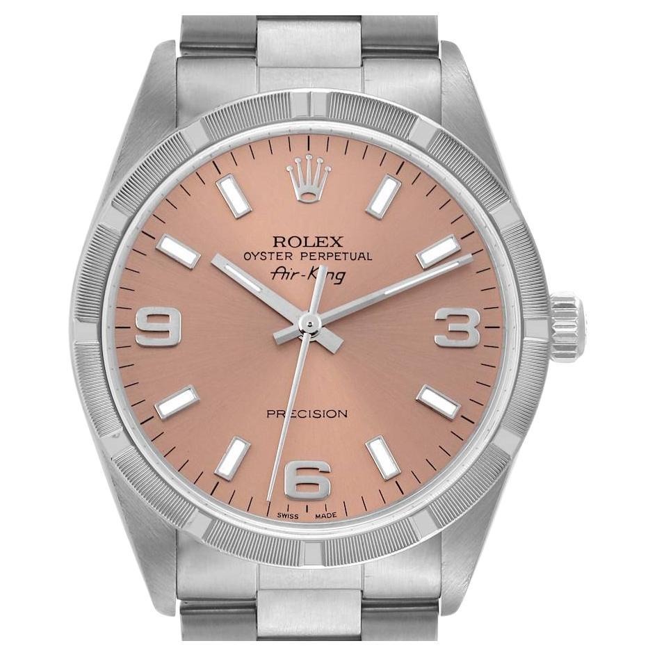 Rolex Air King 34 Salmon Dial Engine Turned Bezel Steel Mens Watch ...