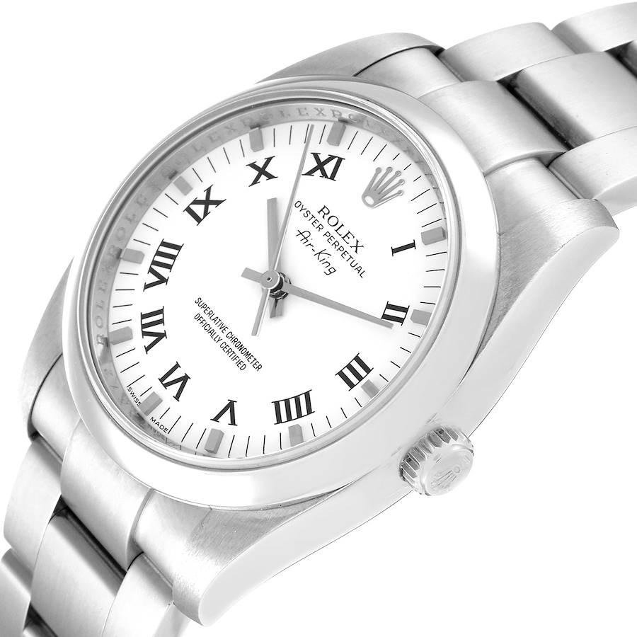 Rolex Air King 34 White Roman Dial Steel Mens Watch 114200 Box Card For ...