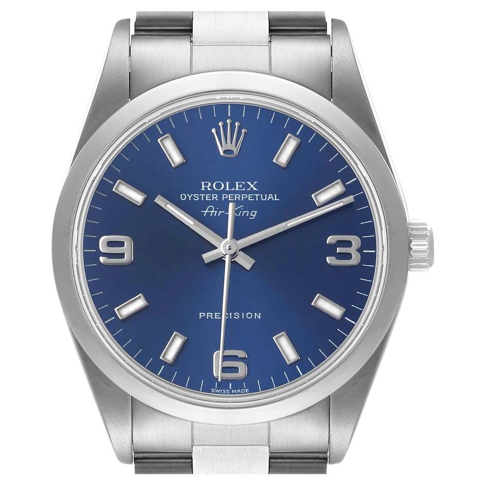 Rolex Air King 34mm Blue Dial Domed Bezel Steel Mens Watch 14000 at 1stDibs