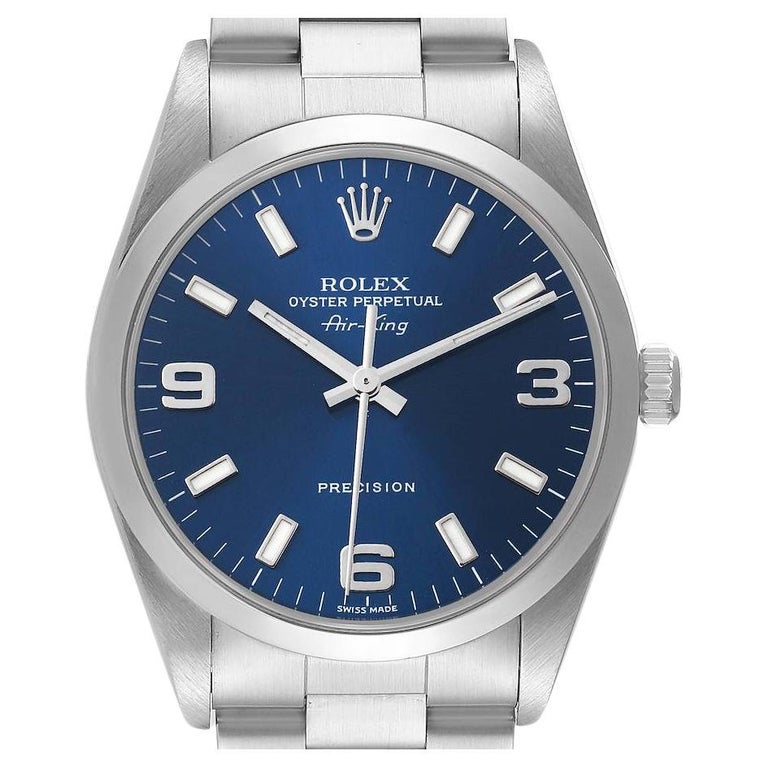 Rolex Air King Blue Dial Domed Bezel Steel Mens Watch 14000 Box Papers ...