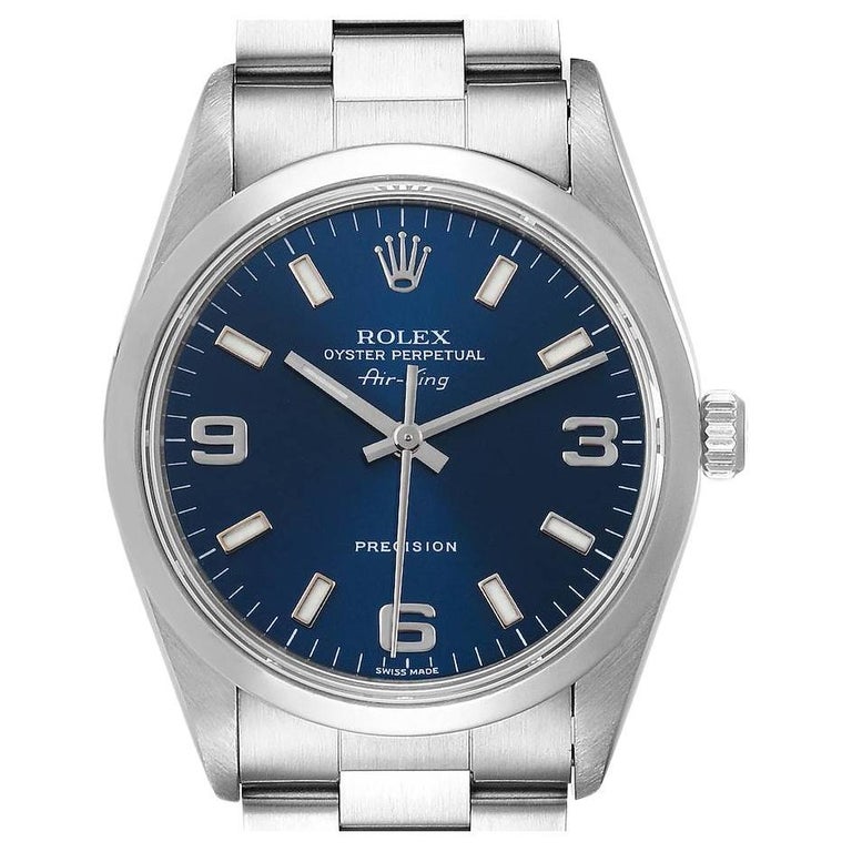 Rolex Air King Blue Dial Domed Bezel Steel Mens Watch 14000 For Sale at ...