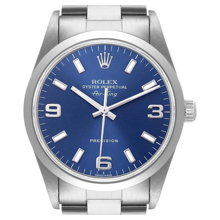 Rolex Air King Blue Dial Domed Bezel Steel Mens Watch 14000 at 1stDibs